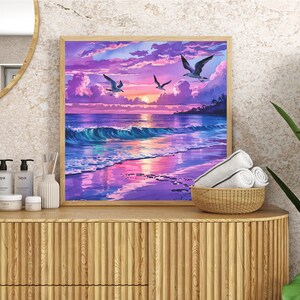 12 Beach Digital Paper Pack | Watercolor Purple Sunset Beach ...