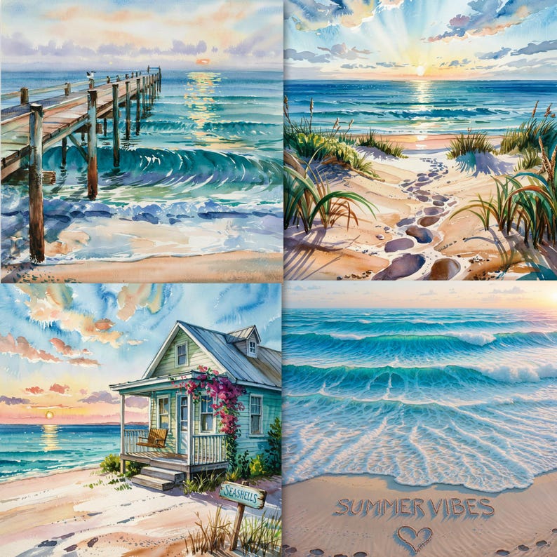 11 Beach Digital Paper Pack | Watercolor Beach | Watercolor Seascapes ...