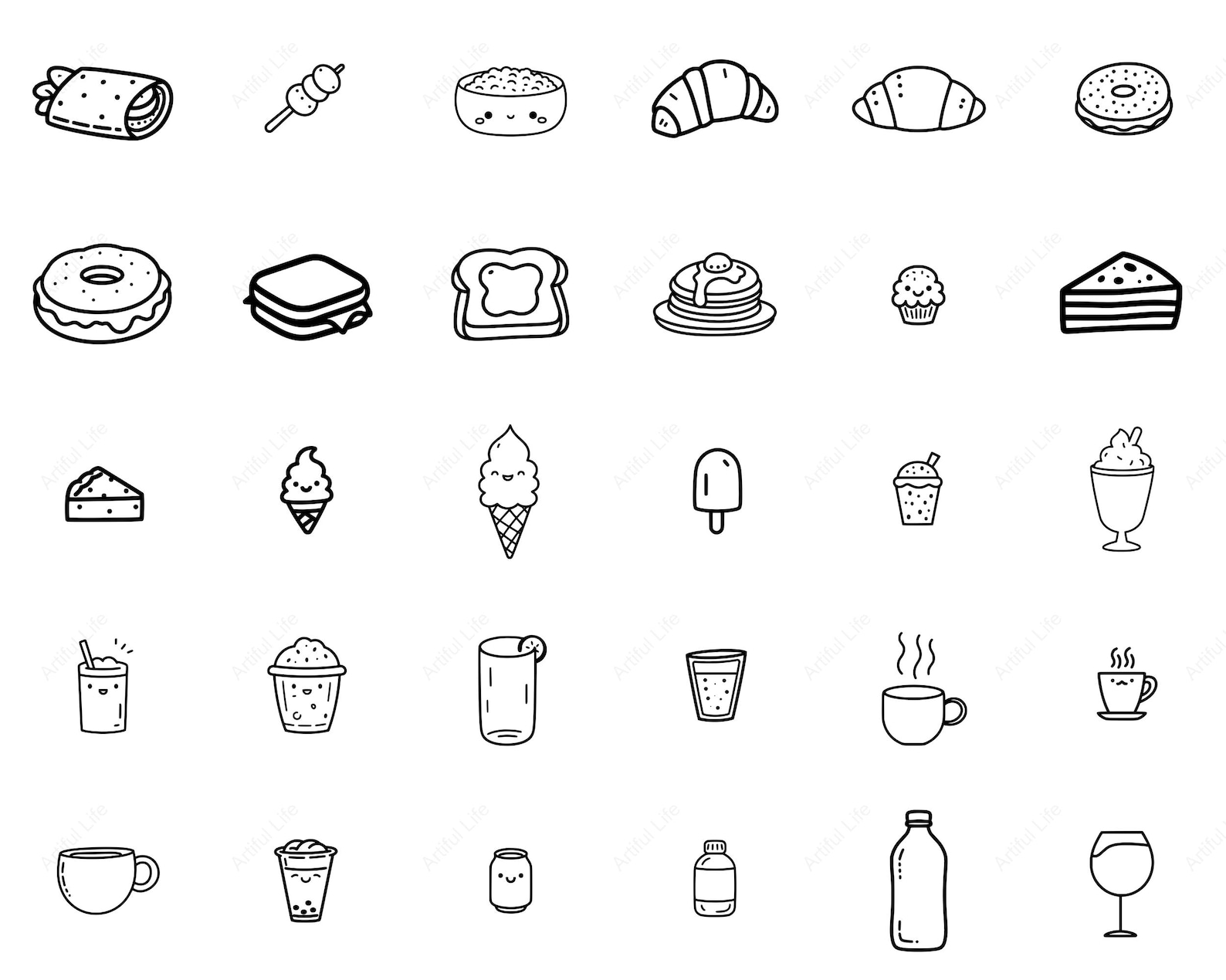 350 Food Doodle Clipart SVG PNG | Cute Food Clipart Bundle | Digital ...
