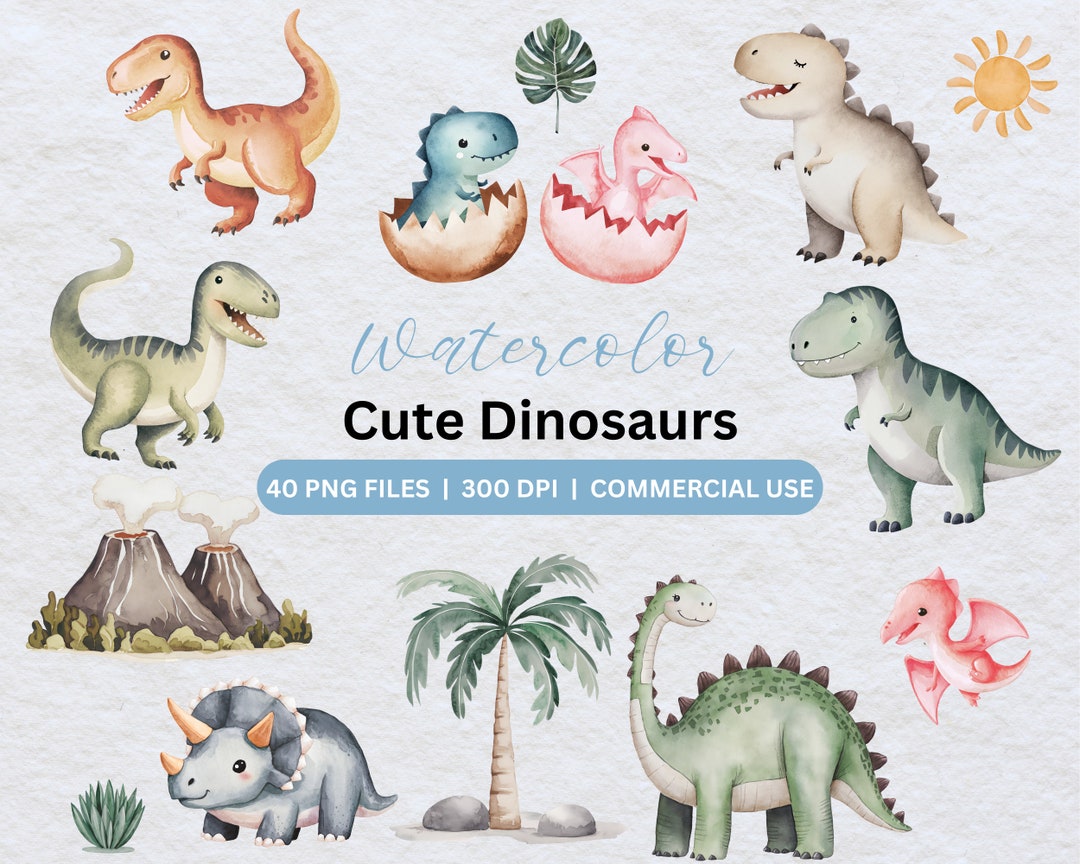Watercolor Cute Dinosaur Clipart | 40 Transparent Pngs Clipart ...