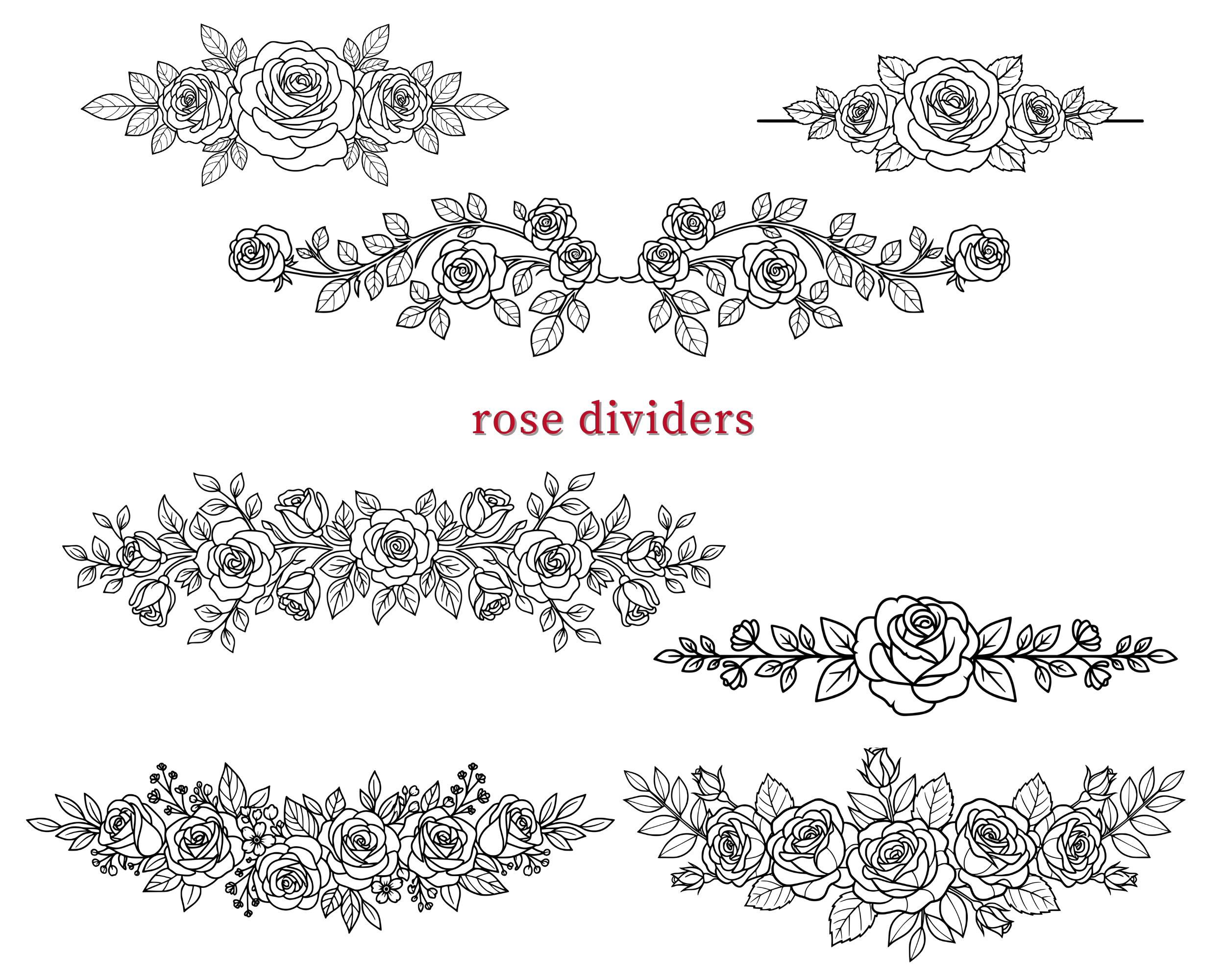 100 Rose Flower Bundle SVG PNG Clipart| Hand Drawn Roses Vectors ...