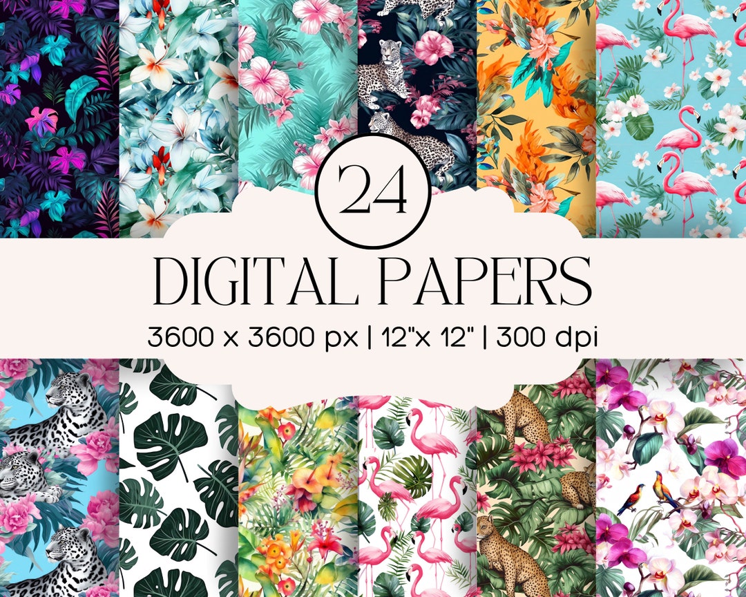 24 Pack Bundle - Tropical Digital Paper | Seamless Tropical Flower ...