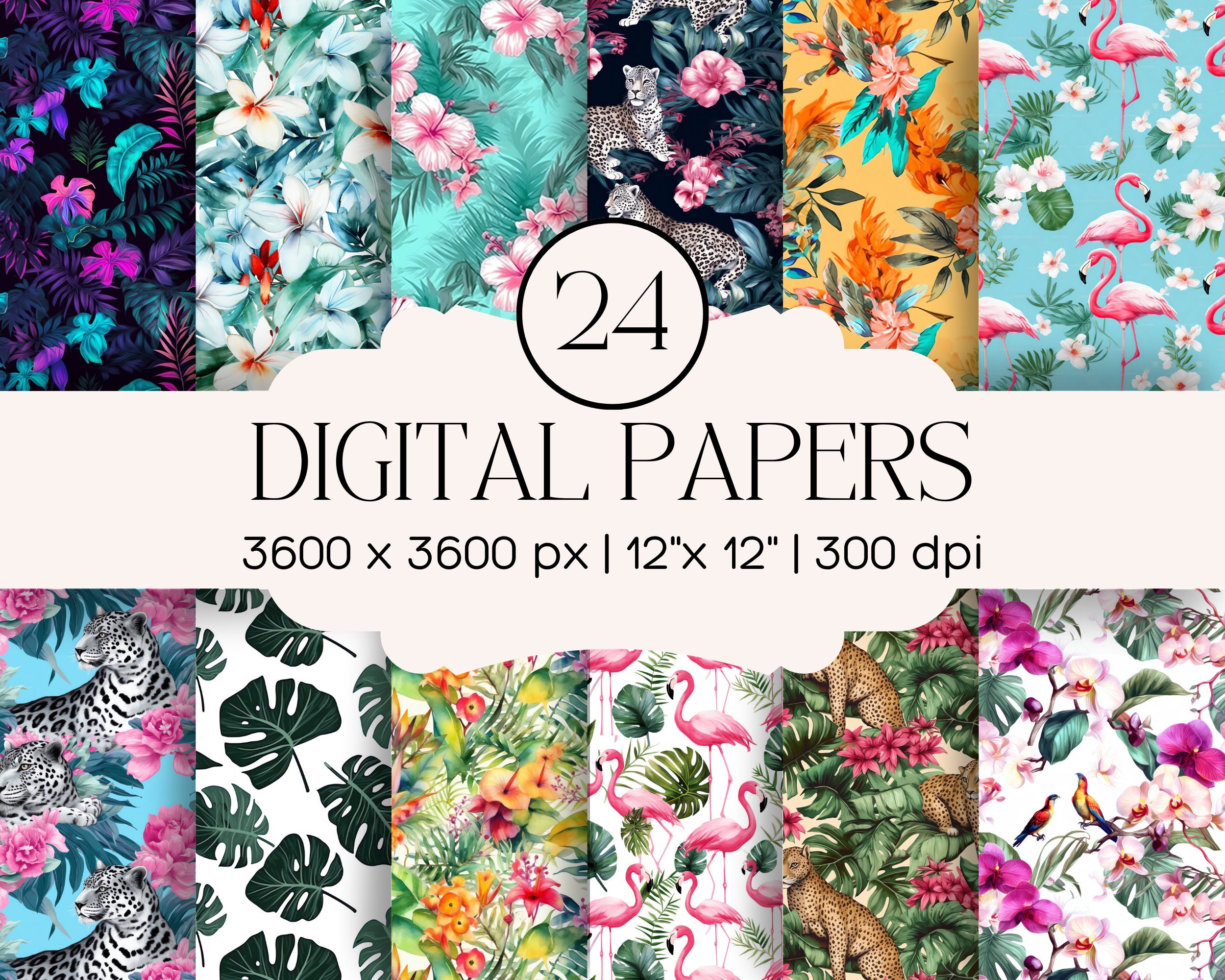 24 Pack Bundle Tropical Digital Paper Seamless Tropical - Etsy