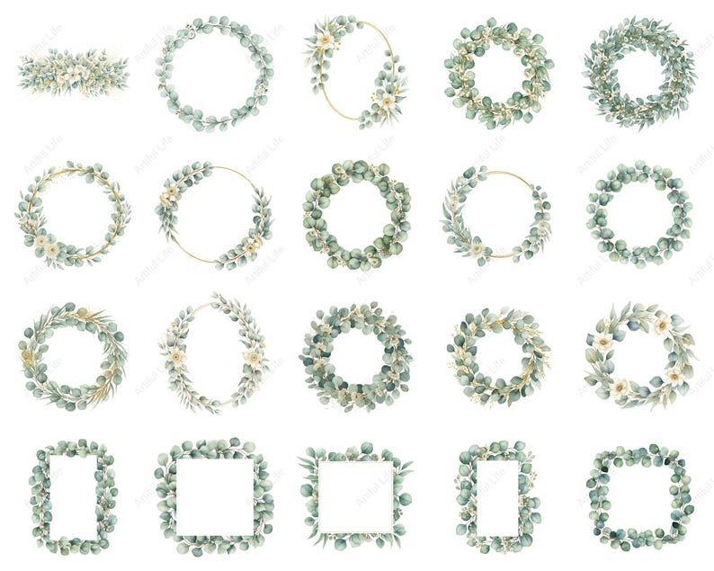 130 PNG Gold Glitter Watercolor Eucalyptus Clipart Bundle | Eucalyptus ...