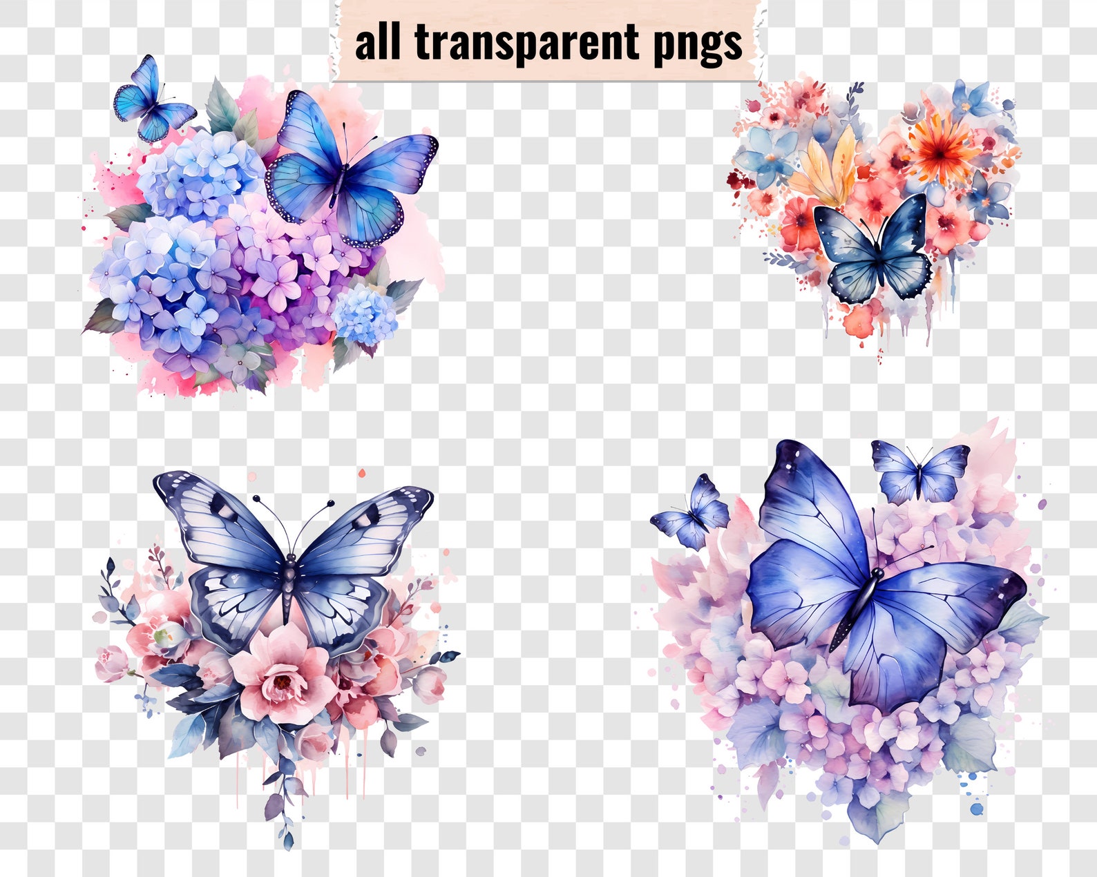 Watercolor Floral Butterfly Clipart 20 High Quality Transparent Png for ...