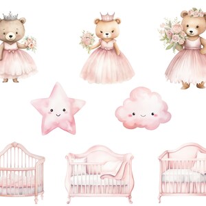 Watercolor Teddy Bear Clipart | Baby Shower for a Girl | 37 Transparent ...