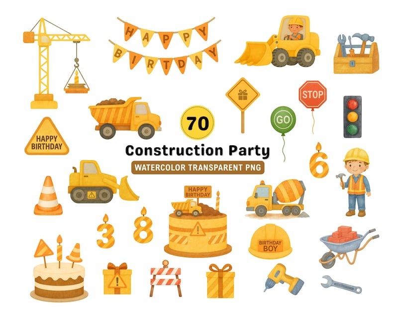 70 X Kids Construction Clipart | Construction Party | Birthday Party ...