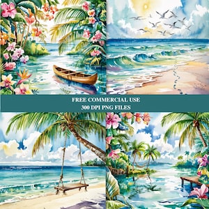 38 Beach Digital Paper Pack | Watercolor Tropical Beach | Watercolor ...