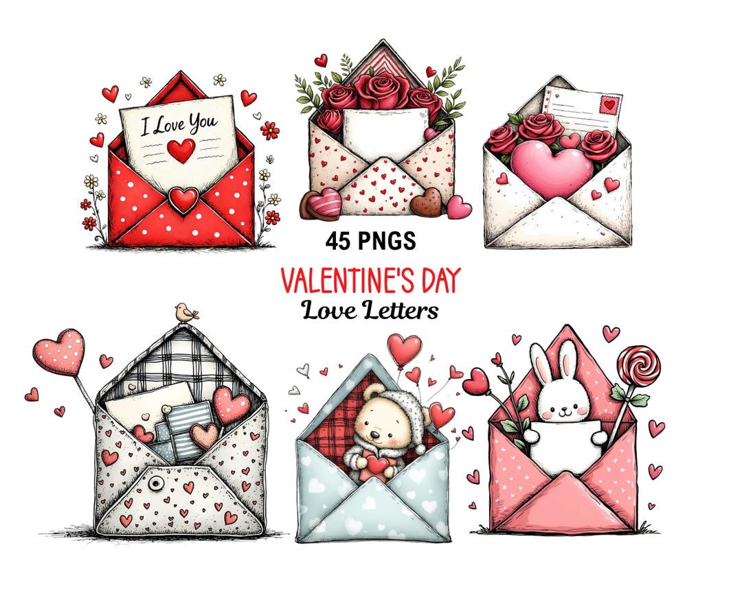 45 Whimsical Valentines Letters Clipart | Whimsical Valentine Clipart ...