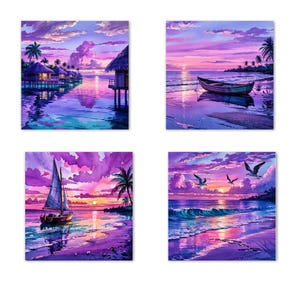 12 Beach Digital Paper Pack | Watercolor Purple Sunset Beach ...