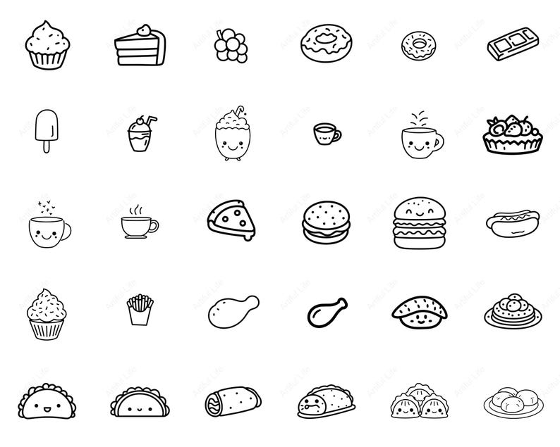 350 Food Doodle Clipart SVG PNG | Cute Food Clipart Bundle | Digital ...