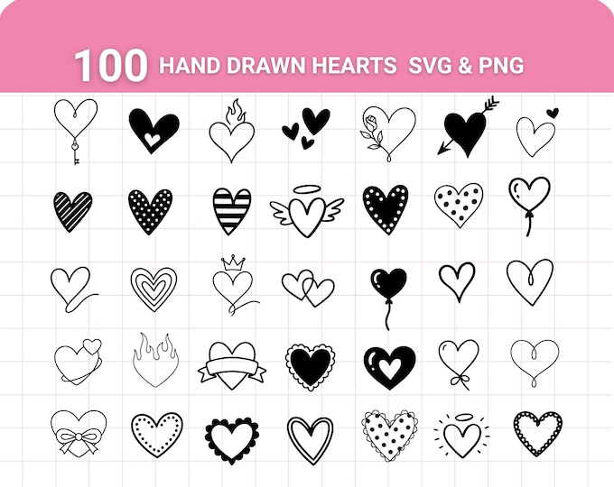 Heart Doodle SVG Bundle, Hand Drawn Clipart (instant Download) - Etsy ...