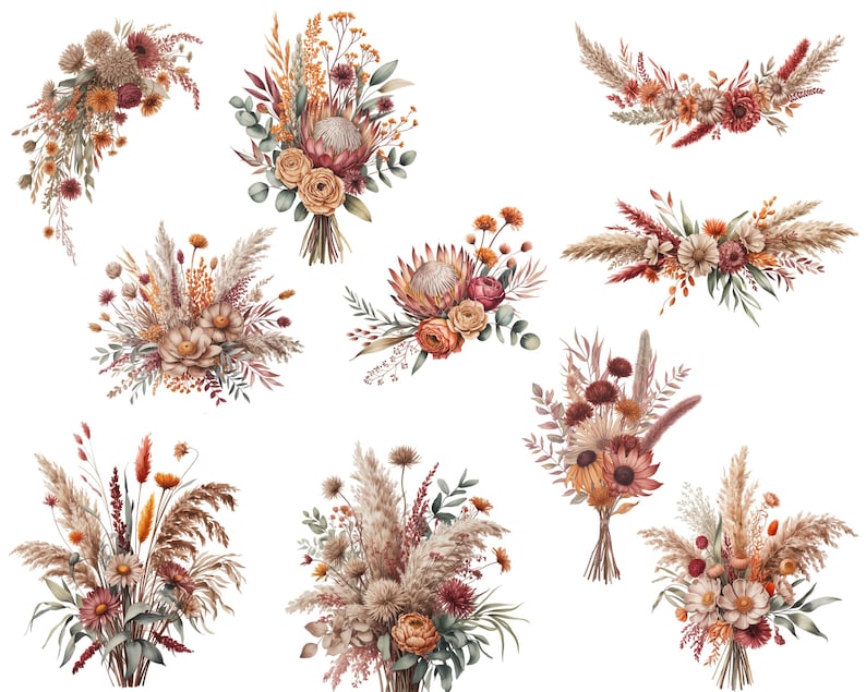 120 Autumn Floral Clipart PNG | Boho Floral Clipart | Wildflowers ...