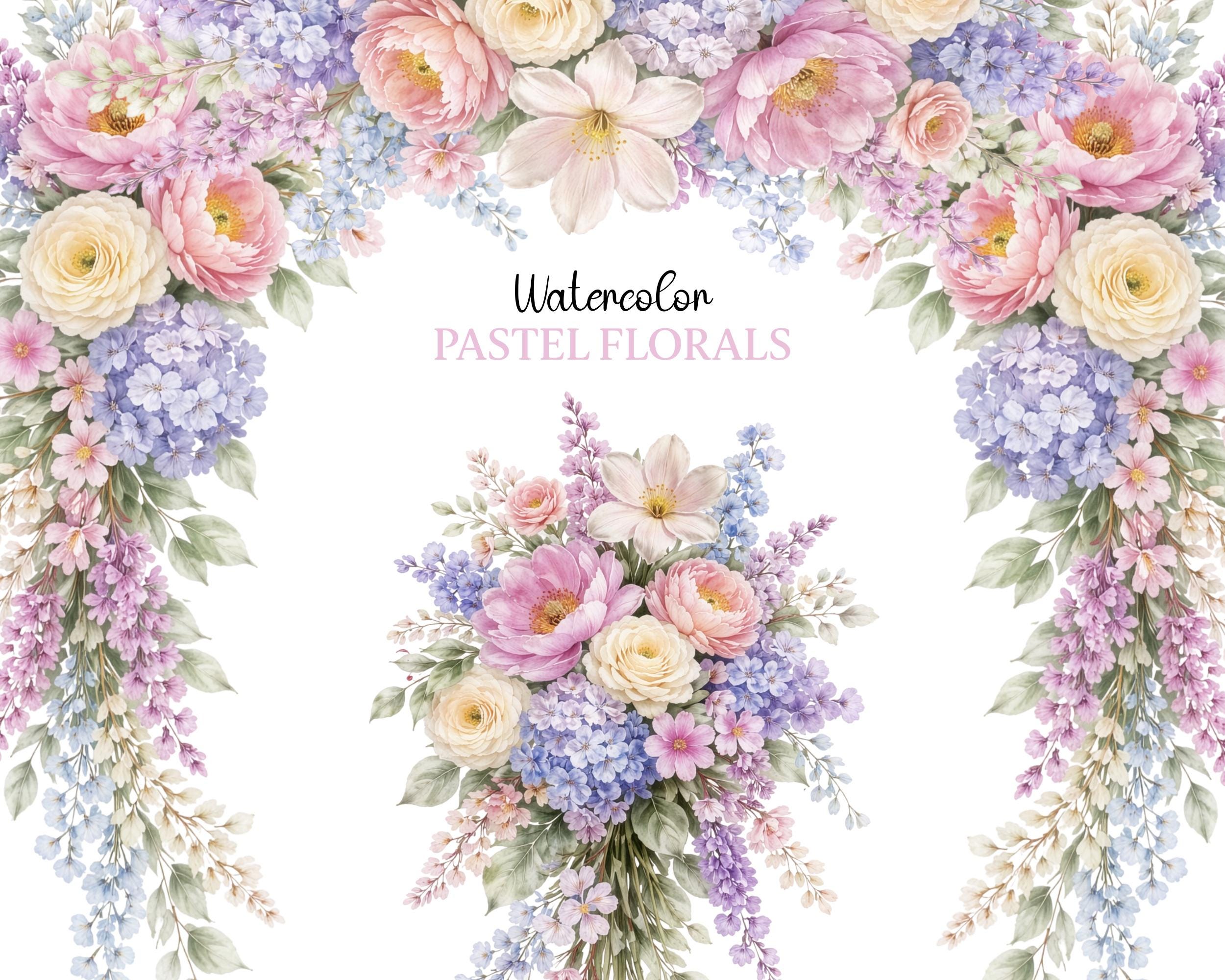 14 Pastel Floral Clipart Bundle | Watercolor Pastel Flowers PNG ...