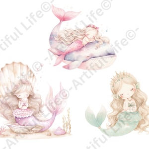 Cute Watercolor Mermaid Clipart Bundle | Cute Mermaids PNG | Cute ...