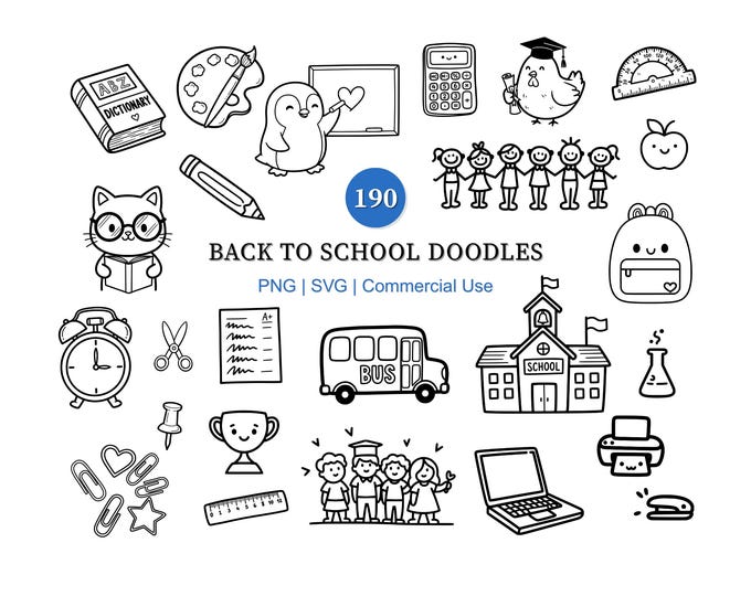 Bundle of 37 Back to School Line Art Doodles / Digital Clip Art ...