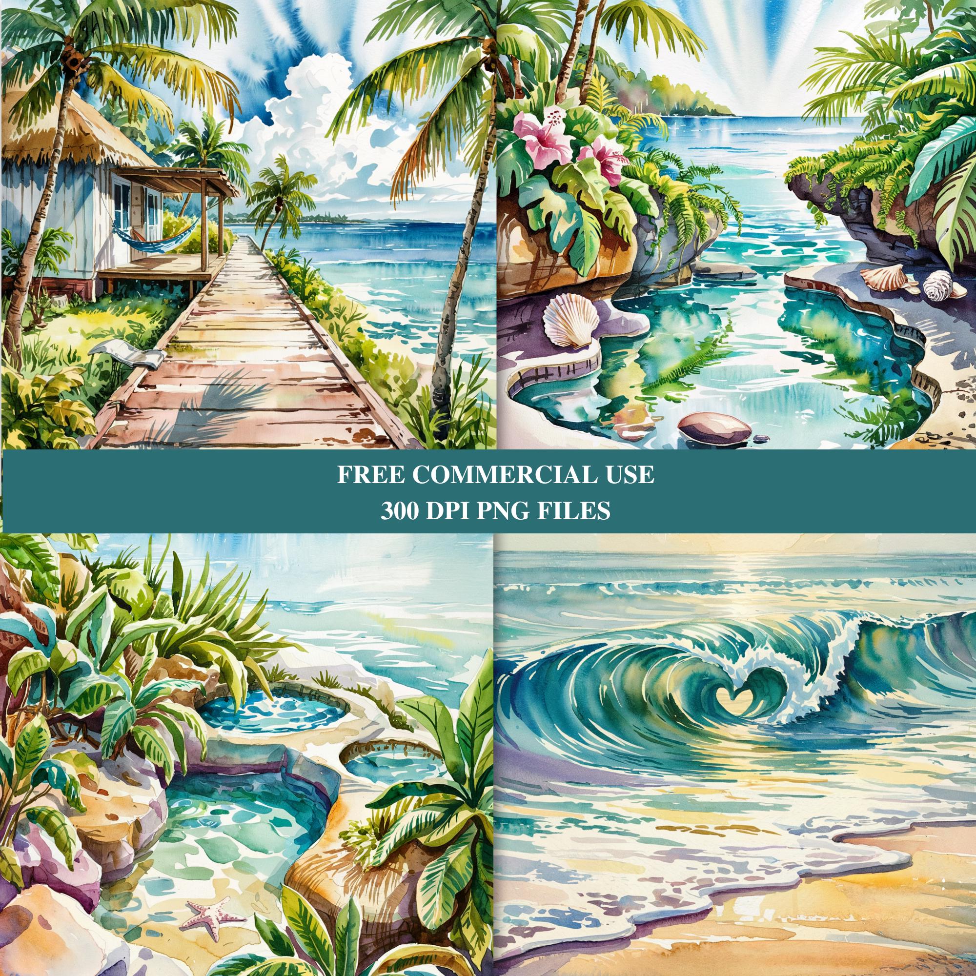 38 Beach Digital Paper Pack | Watercolor Tropical Beach | Watercolor ...