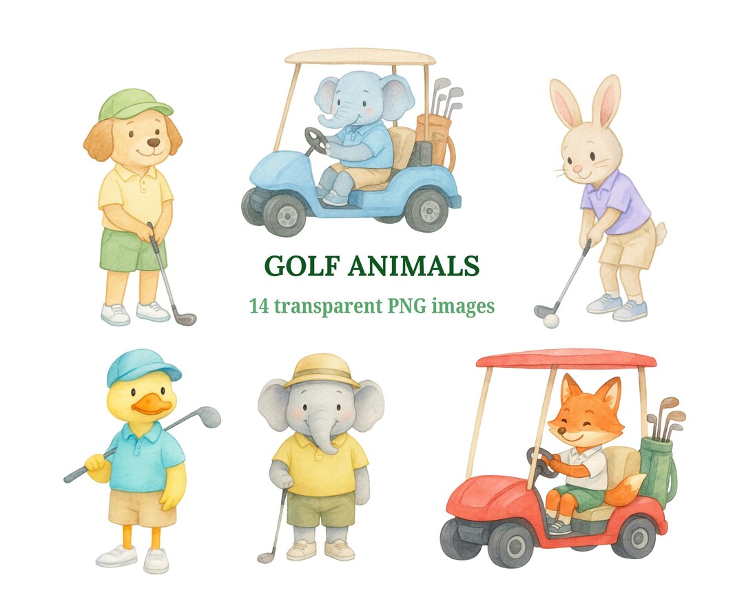 Cute Golf Animals Clipart PNG | Watercolor Golfing Animal | Sports ...