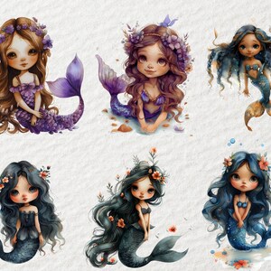 120+ Watercolor Mermaid Clipart Bundle |cute Mermaids PNG | Cute Sea ...