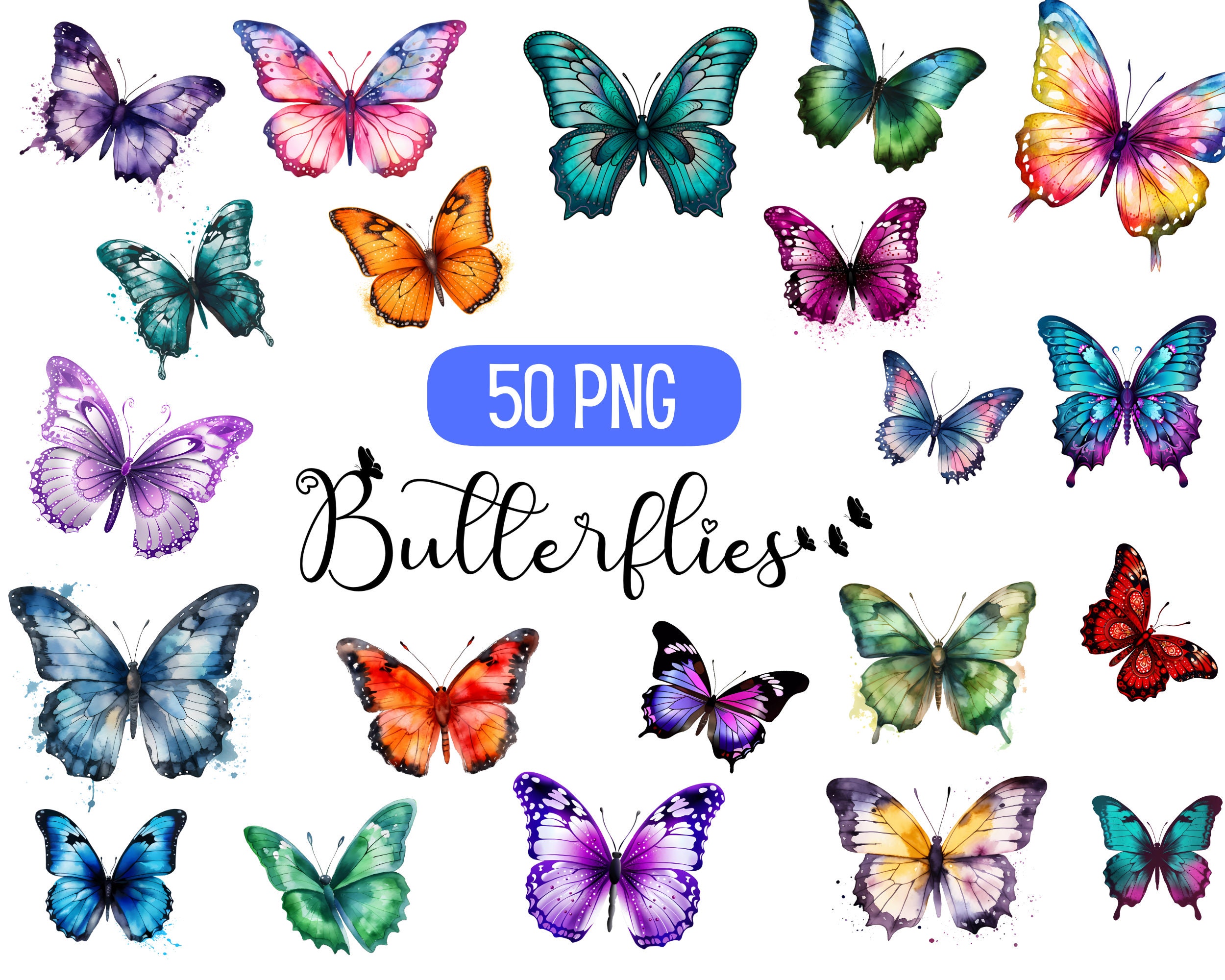 Butterfly Clipart Watercolor 50 High Quality Transparent Png - Etsy ...