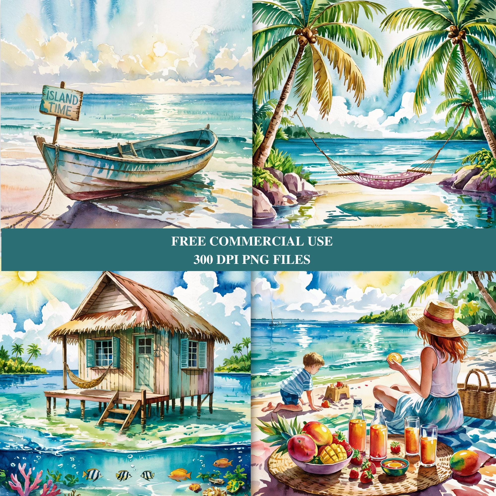 38 Beach Digital Paper Pack | Watercolor Tropical Beach | Watercolor ...