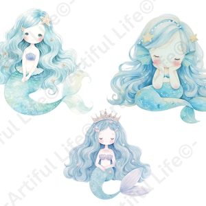 Cute Watercolor Mermaid Clipart Bundle | Cute Mermaids PNG | Cute ...