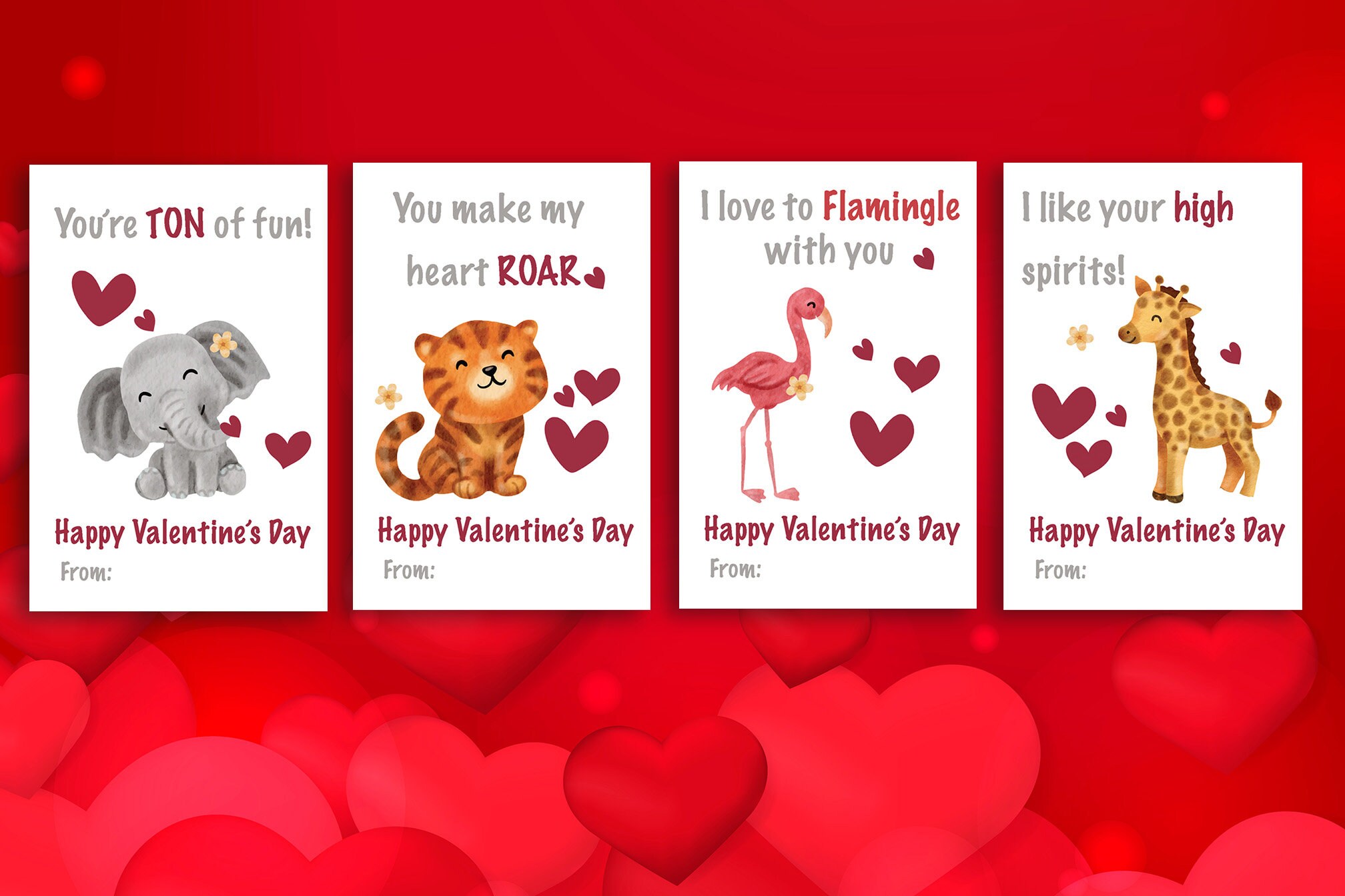 Printable Animals Valentine's Day Cards, Classroom Valentine's Day ...