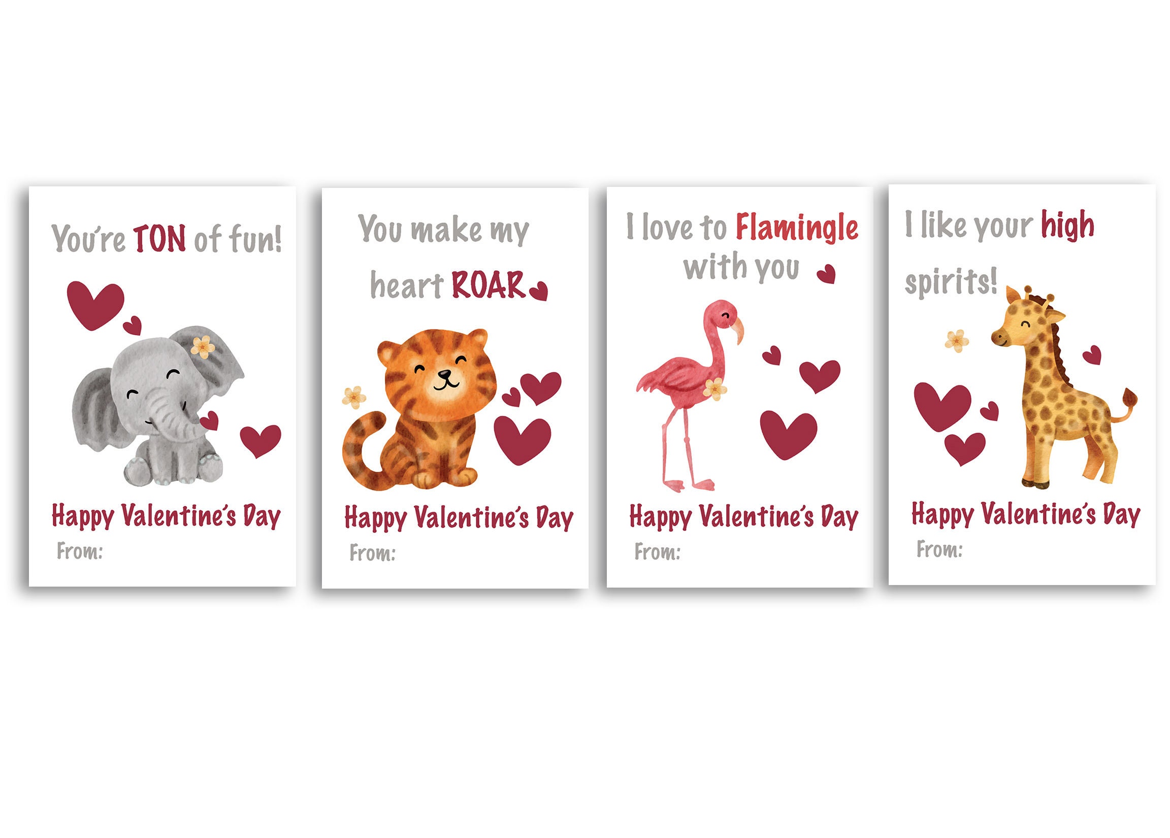 Printable Animals Valentine's Day Cards, Classroom Valentine's Day ...