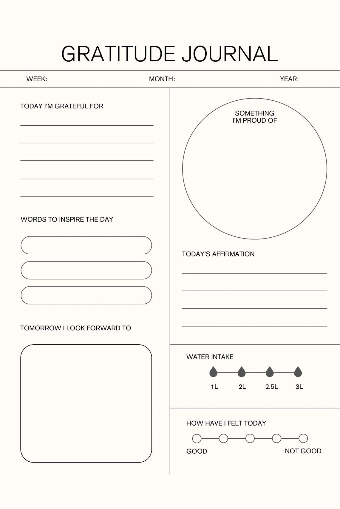 Gratitude Journal Printable, Daily Self Reflection Worksheet, Minimal ...