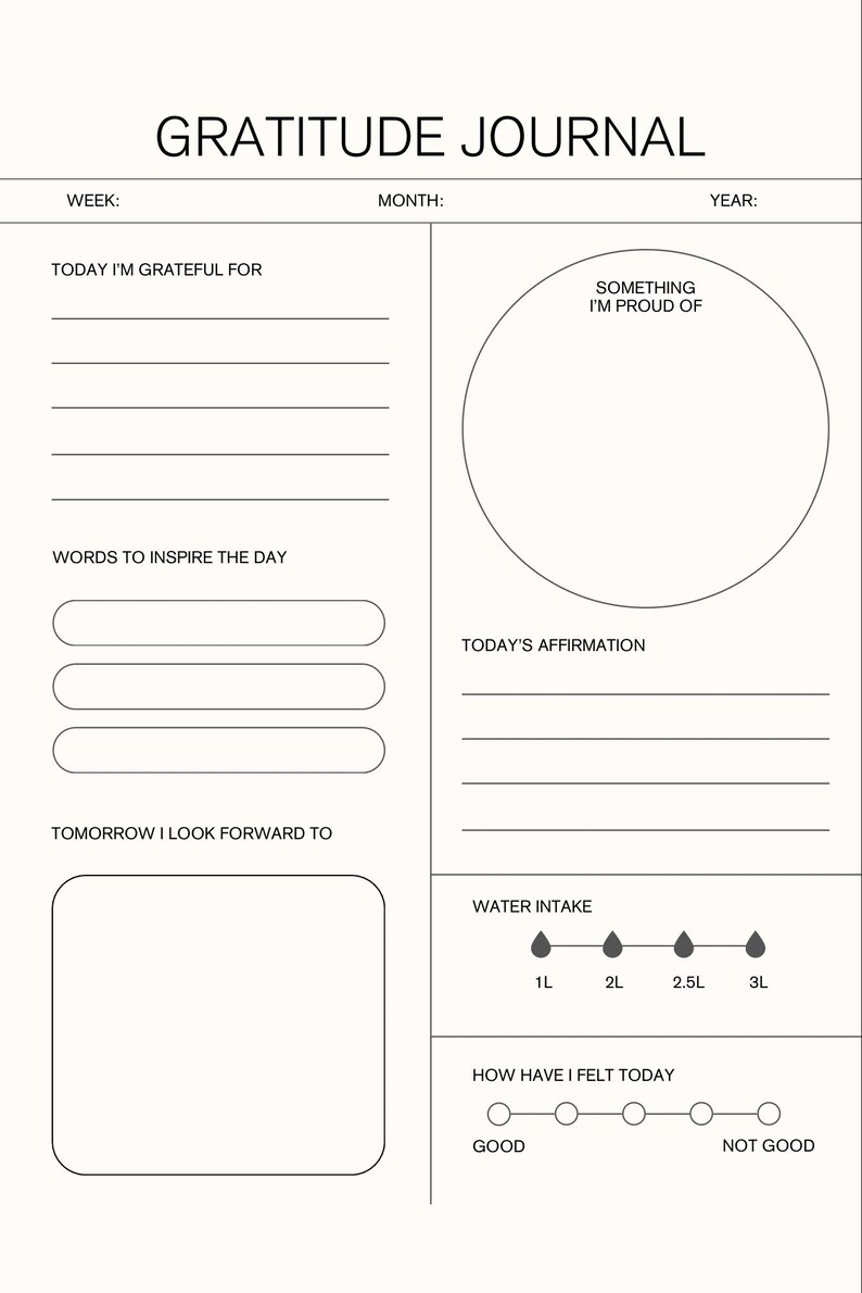 Gratitude Journal Printable, Daily Self Reflection Worksheet, Minimal ...
