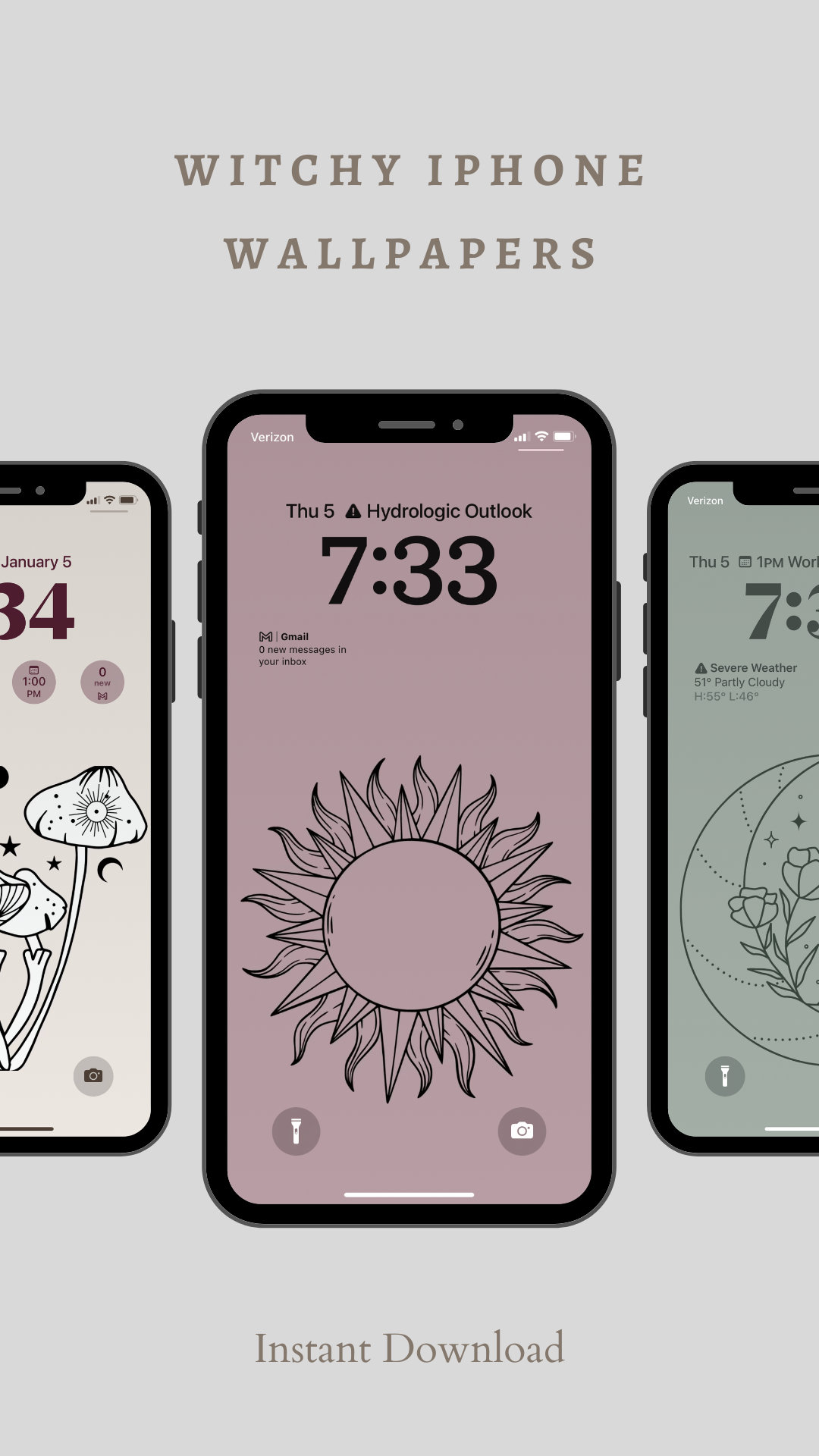 Witchy/boho iPhone Lockscreen Wallpapers| Moon iPhone Wallpaper| Black ...