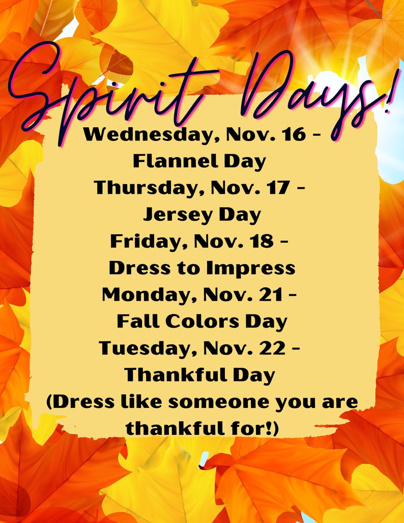 Fall Spirit Day Flyer School Spirit Thanksgiving - Etsy