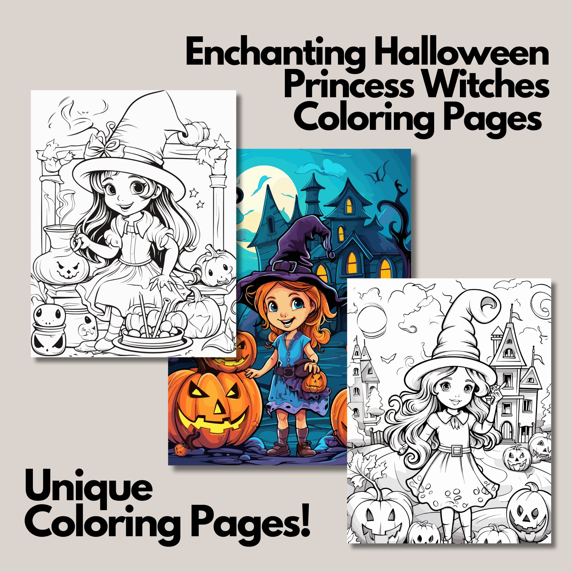 24 Printable Halloween Coloring Pages Bundle Princess Witches Coloring ...