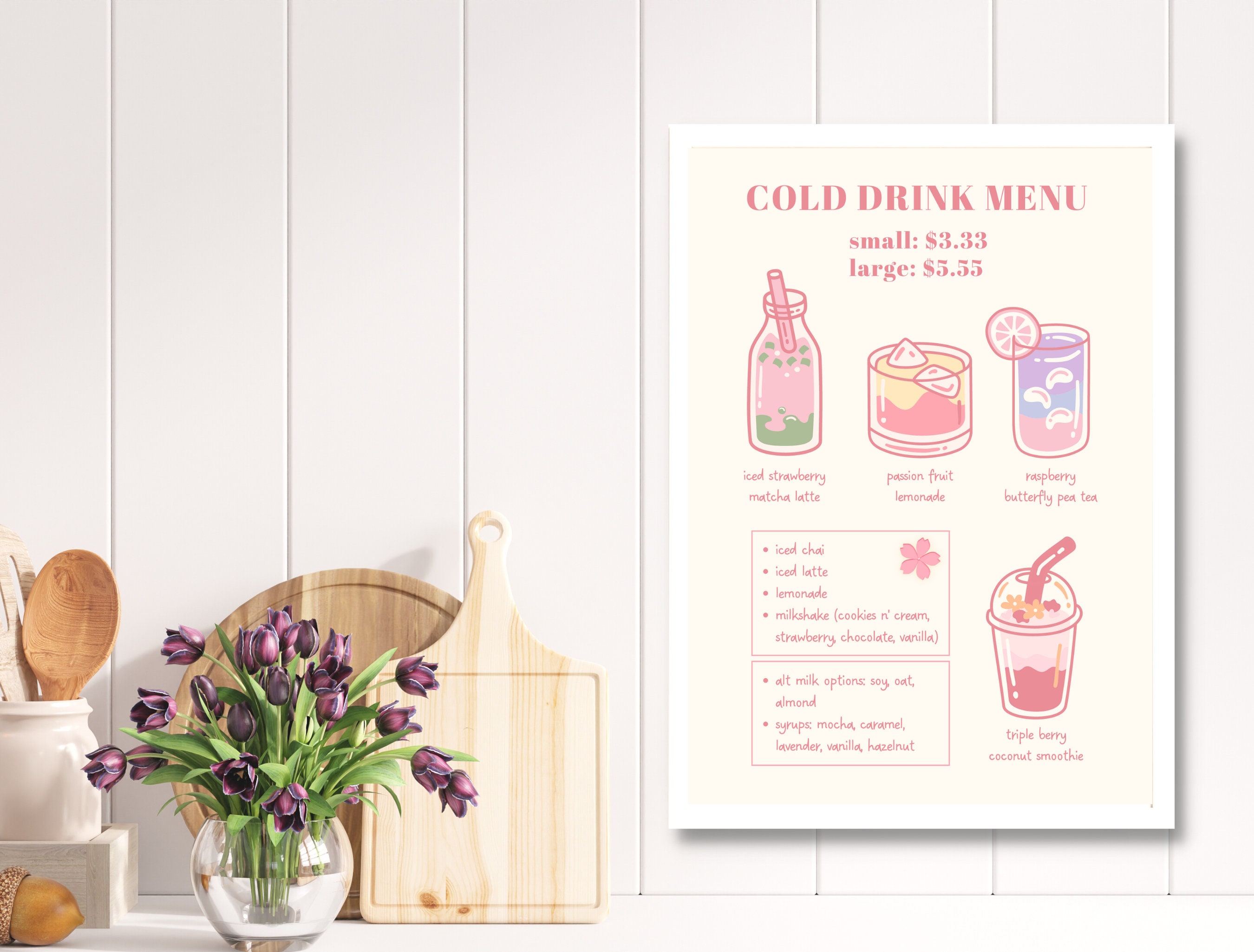 Drink Menu Printable Art Cute Printable Art Pastel Drink - Etsy