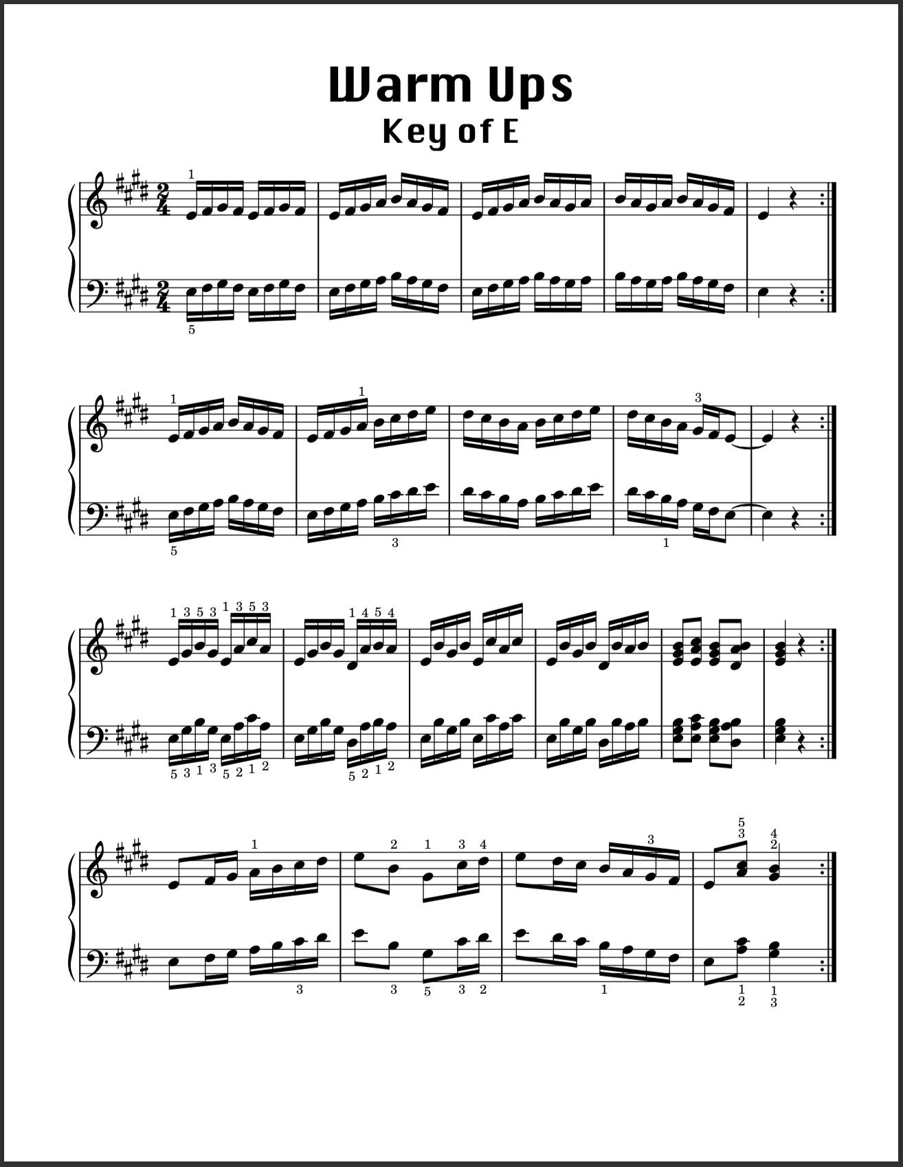 Scales and Chords Piano Warm Ups keys of C, G, D, A, and E Printable ...