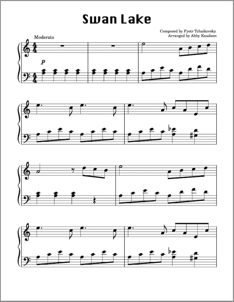 SIMPLIFIED Swan Lake | Intermediate Piano Sheet Music - Printable PDF ...