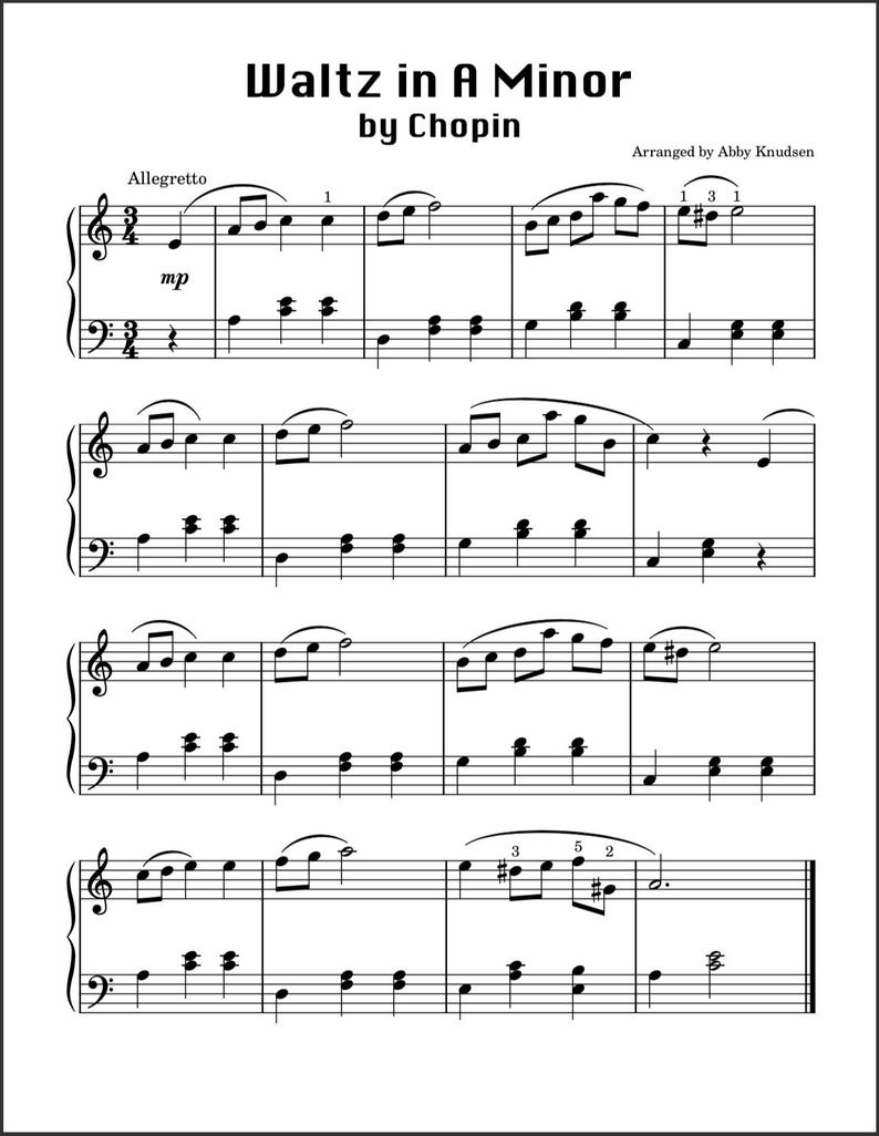BUNDLE! Simplified Chopin Piano Sheet Music | Printable PDF - Etsy