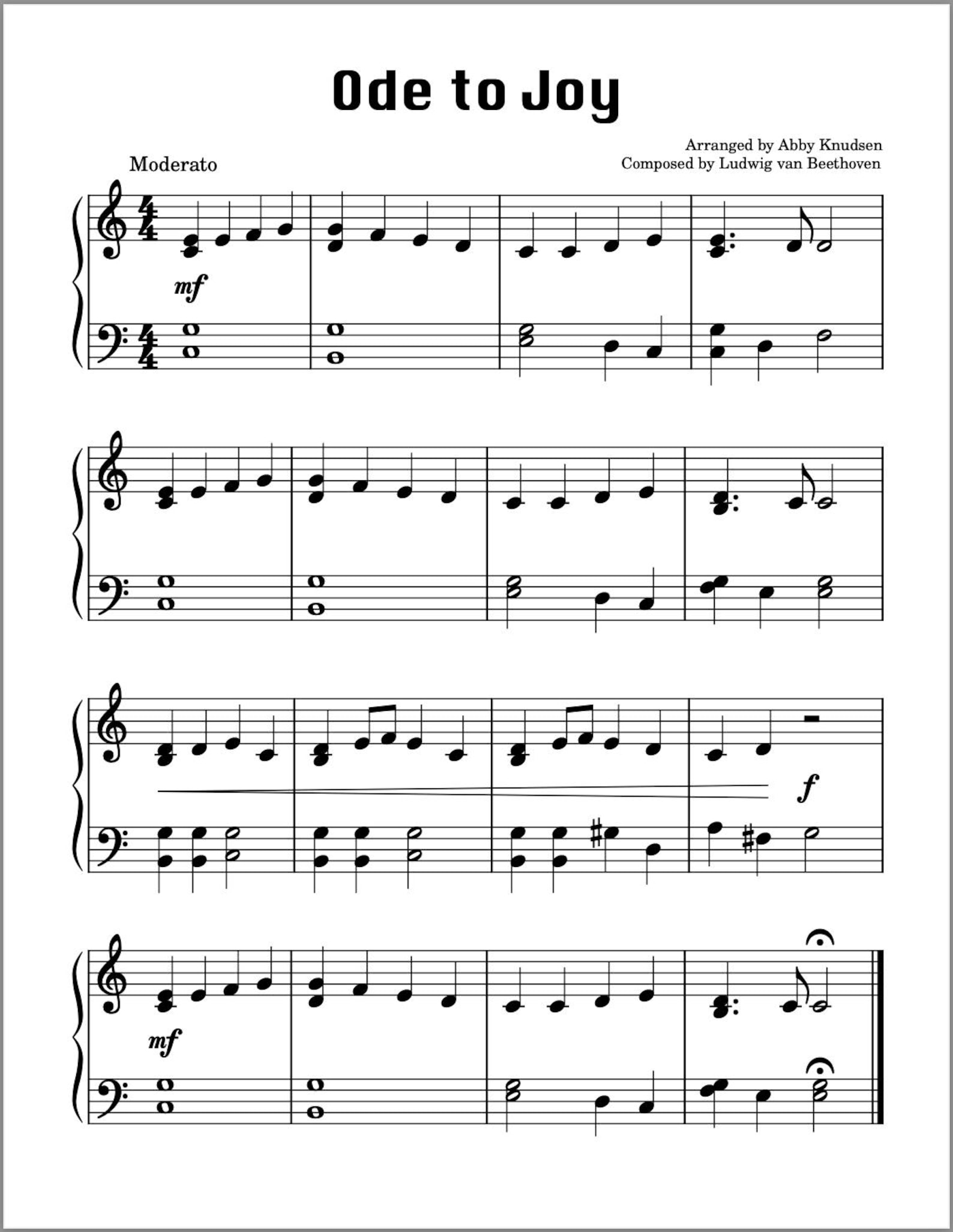 SIMPLIFIED Ode to Joy | Easy Beethoven Piano Sheet Music - Printable ...