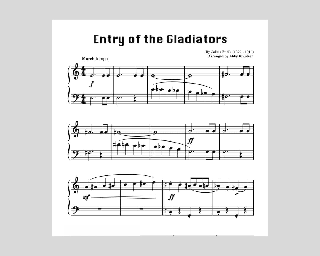SIMPLIFIED Entry of the Gladiators | Easy Piano Sheet Music - Printable ...