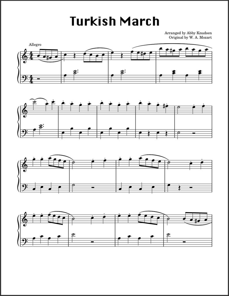SIMPLIFIED Turkish March (rondo Alla Turca) | Mozart Easy Piano Sheet ...
