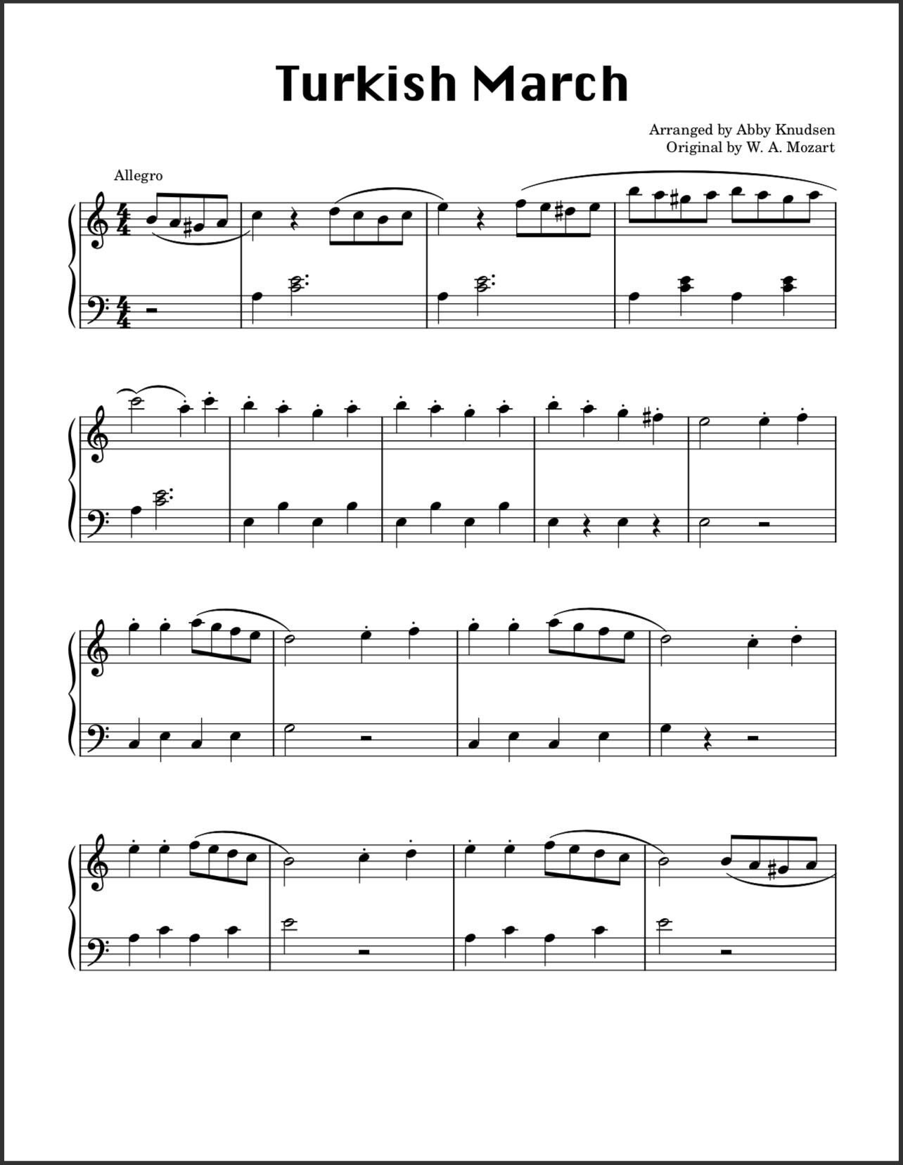 SIMPLIFIED Turkish March (rondo Alla Turca) | Mozart Easy Piano Sheet ...