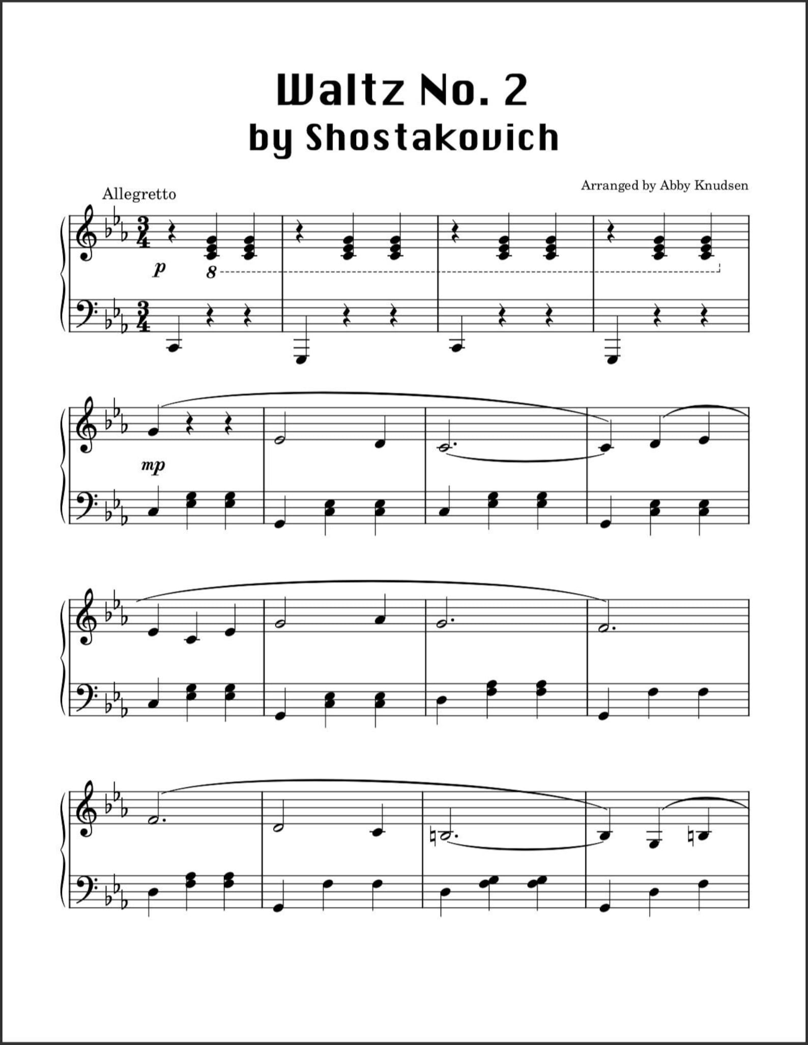 SIMPLIFIED Waltz No. 2 by Shostakovich | Piano Sheet Music - Printable ...