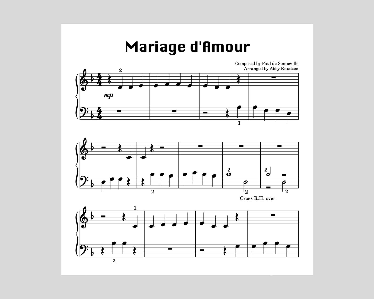 BEGINNER Mariage D'amour | Easy Piano Sheet Music - Printable PDF - Etsy
