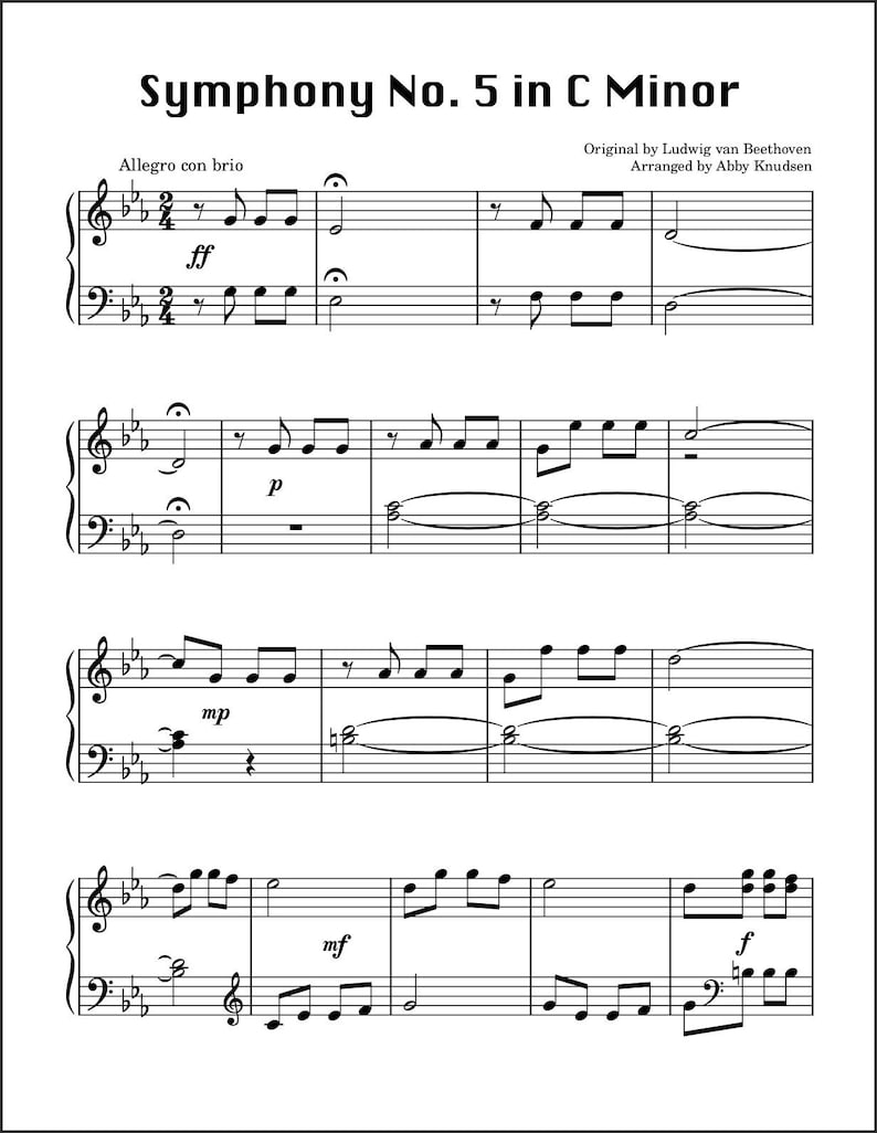 SIMPLIFIED Symphony No. 5 in C Minor | Easy Beethoven Piano Sheet Music ...