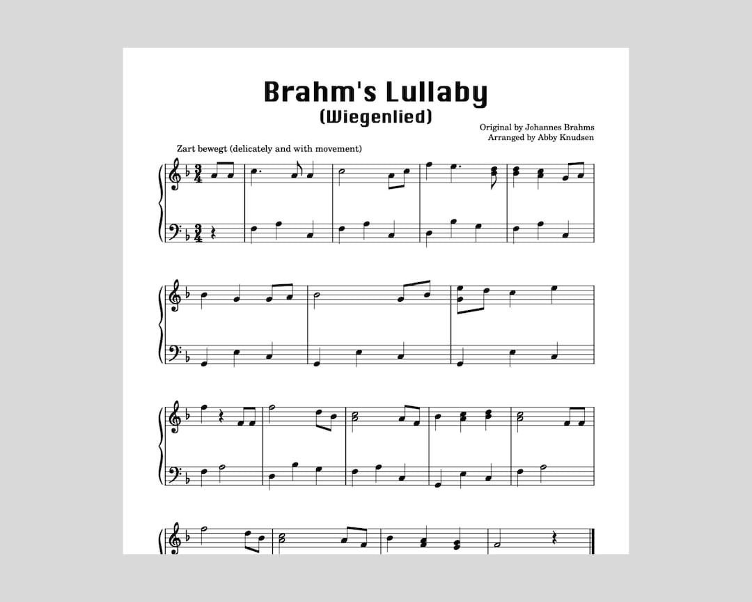 Brahm's Lullaby | Easy Piano Sheet Music - Printable PDF - Etsy