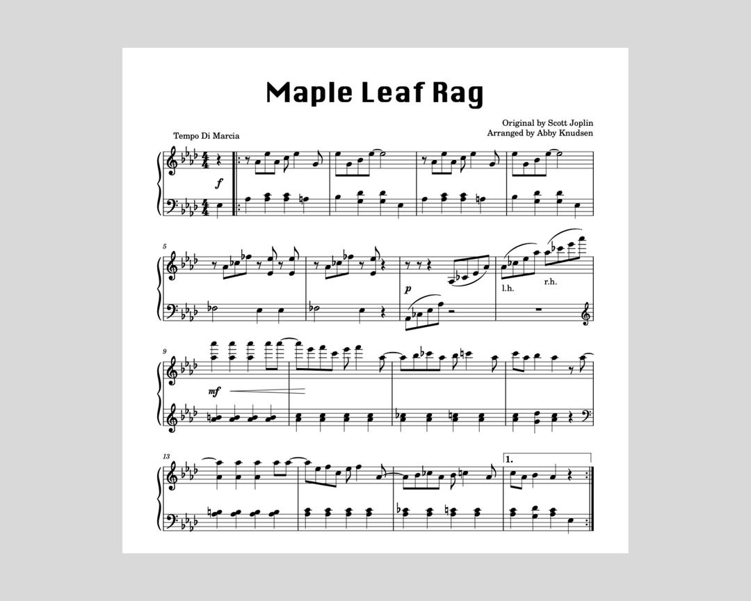 SIMPLIFIED Maple Leaf Rag | Ragtime Piano Sheet Music - Printable PDF ...