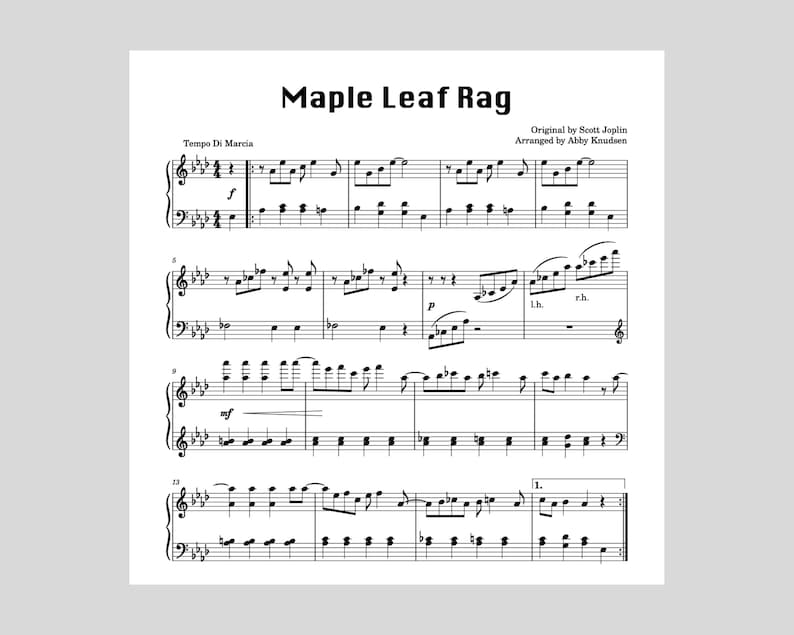 SIMPLIFIED Maple Leaf Rag | Ragtime Piano Sheet Music - Printable PDF ...
