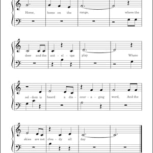 PRIMER LEVEL Home on the Range Easy Piano Sheet Music Printable PDF - Etsy