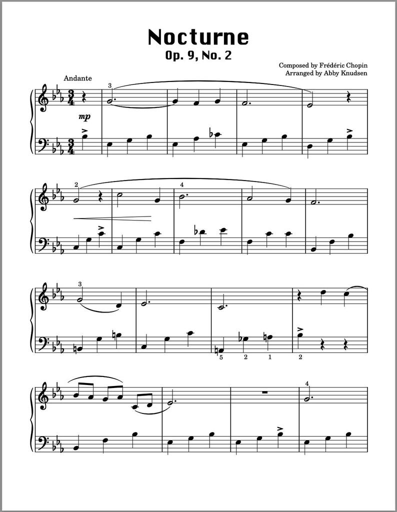 SIMPLIFIED Nocturne Op. 9, No. 2 | Chopin Easy Piano Sheet Music ...