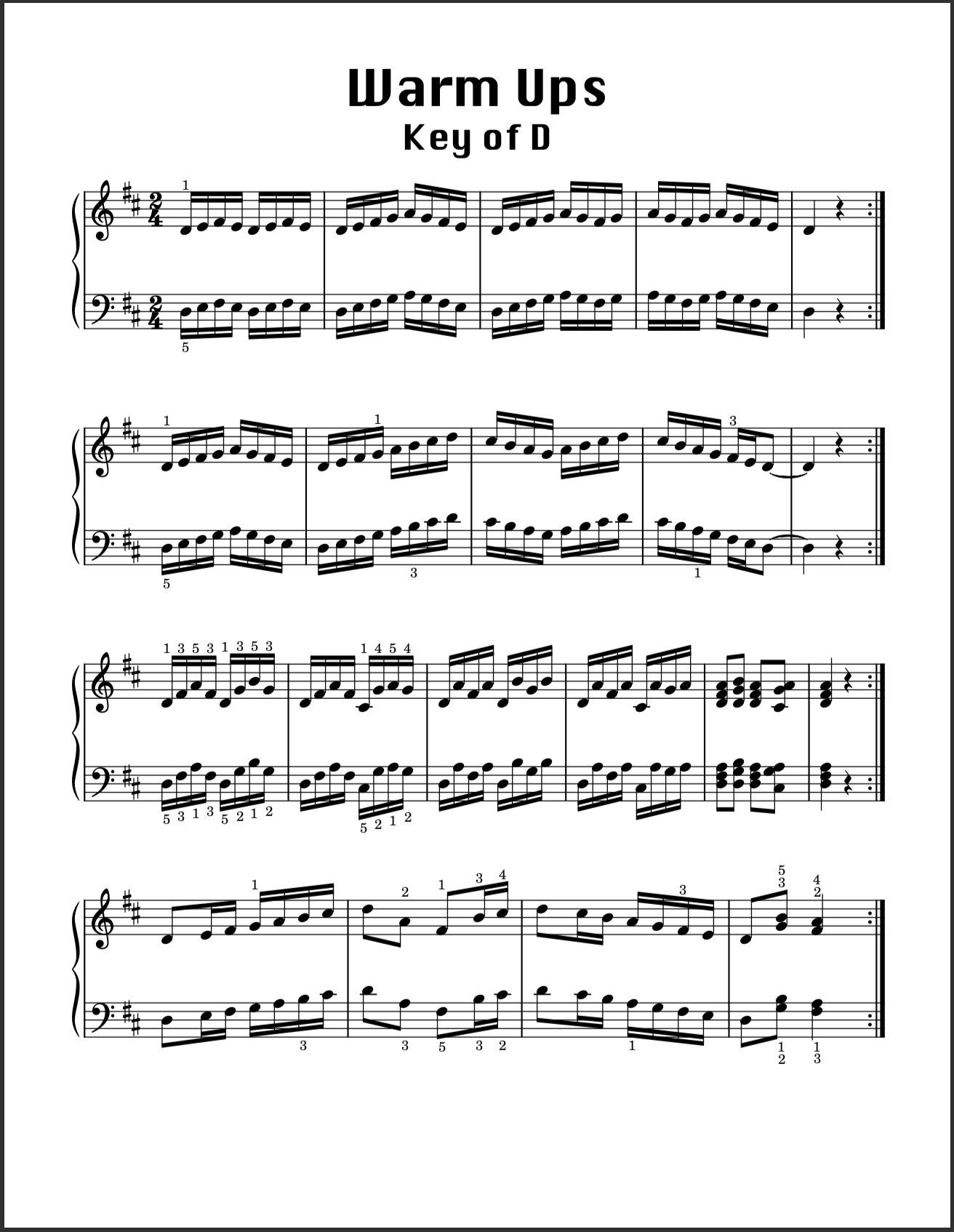 Scales and Chords Piano Warm Ups (keys of C, G, D, A, and E ...